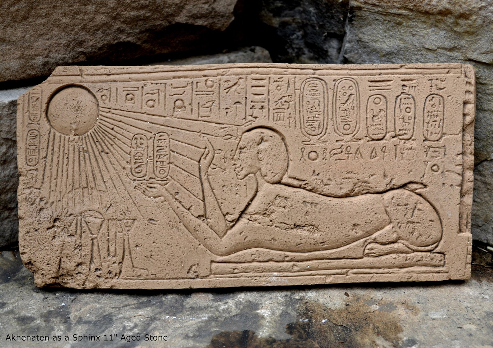 Egyptian Akhenaten as a Sphinx Artifact Carved Sculpture Statue 11" Ww ...