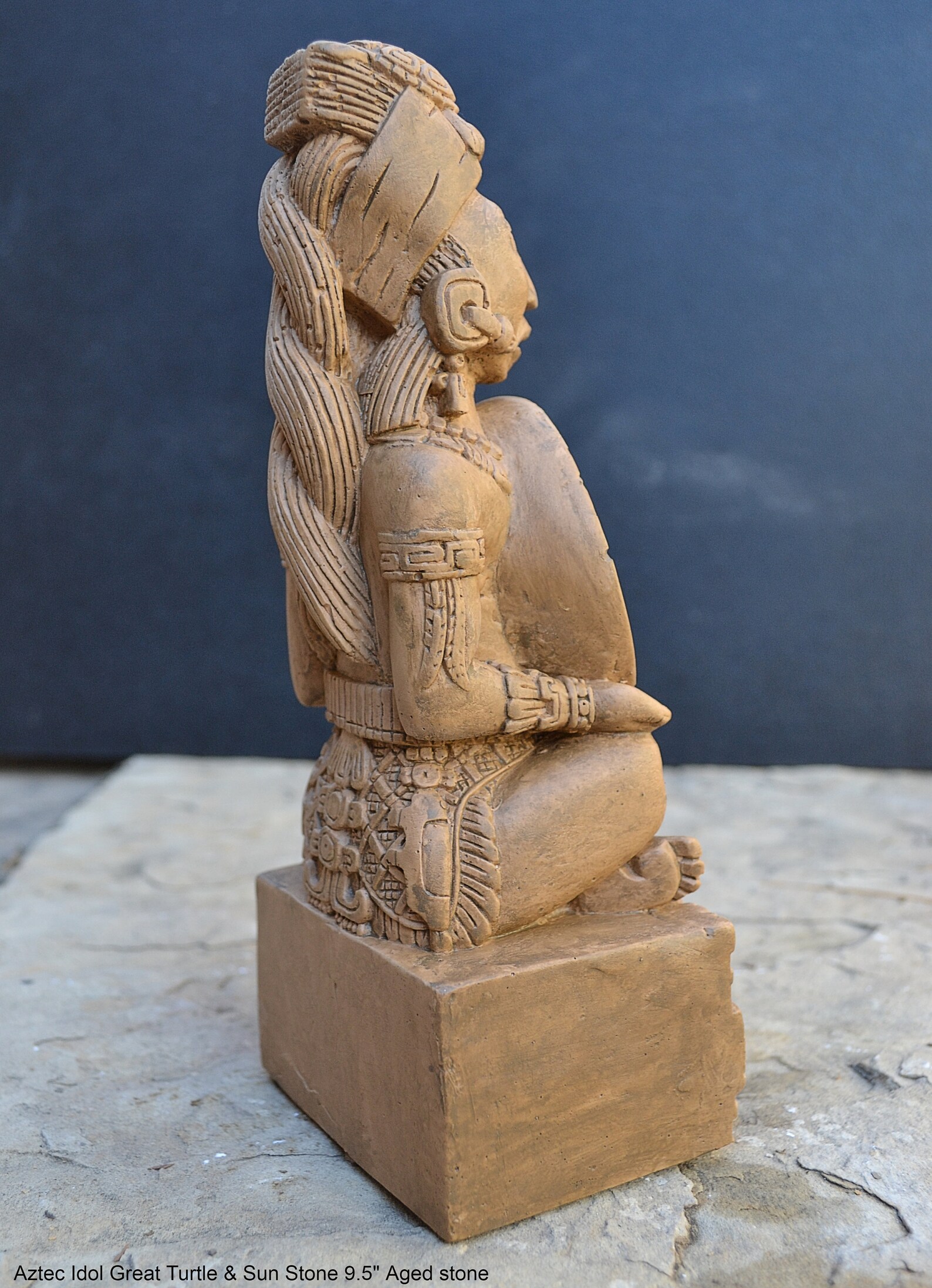 Aztec Mayan Idol Great Turtle & Sun Stone 9.5" Statue Sculpture Www.neo ...