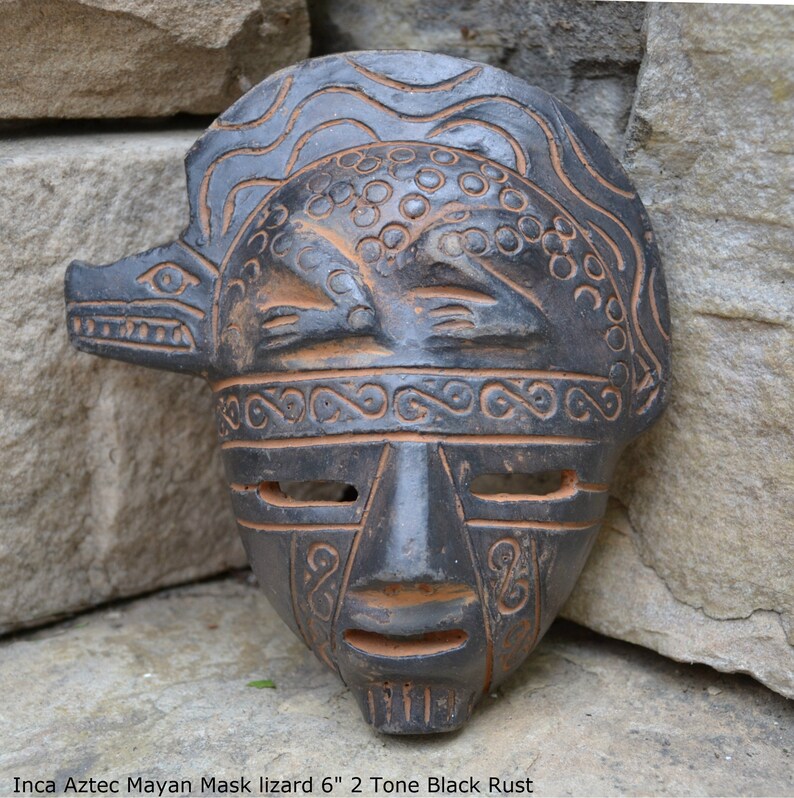 Inca Aztec Mayan Mask Lizard Sculpture Wall Plaque Carving Www.neo-mfg ...