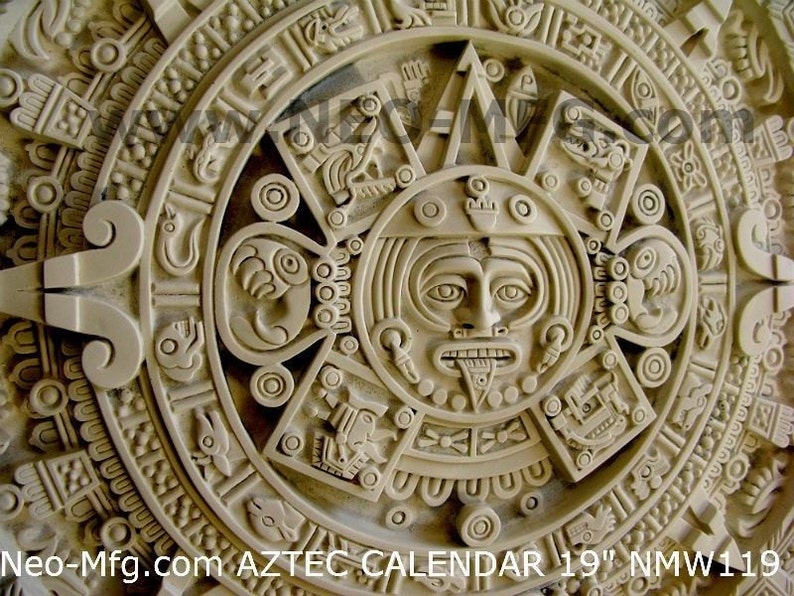History MAYAN AZTEC CALENDAR Sculptural Wall Relief Plaque 19" Museum ...
