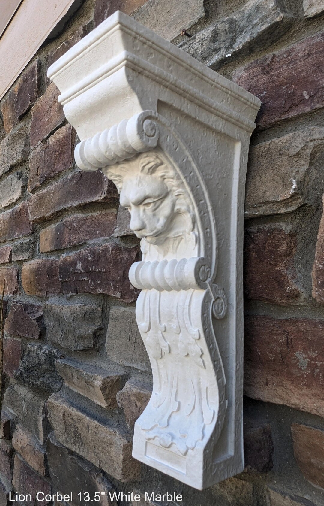 Lion Face Narrow Thin Corbel Scroll Bracket Architectural Accent 13.5 ...