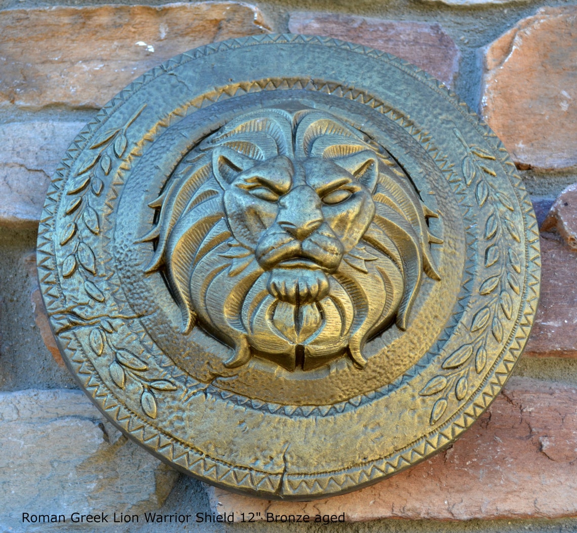 Roman Greek Lion Warrior Shield Sculpture Statue Www.neo-mfg.com 12" - Etsy