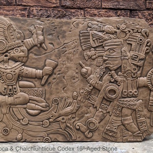 Aztec Maya Artifact Carved Tezcatlipoca & Chalchiuhtlicue Sculpture ...