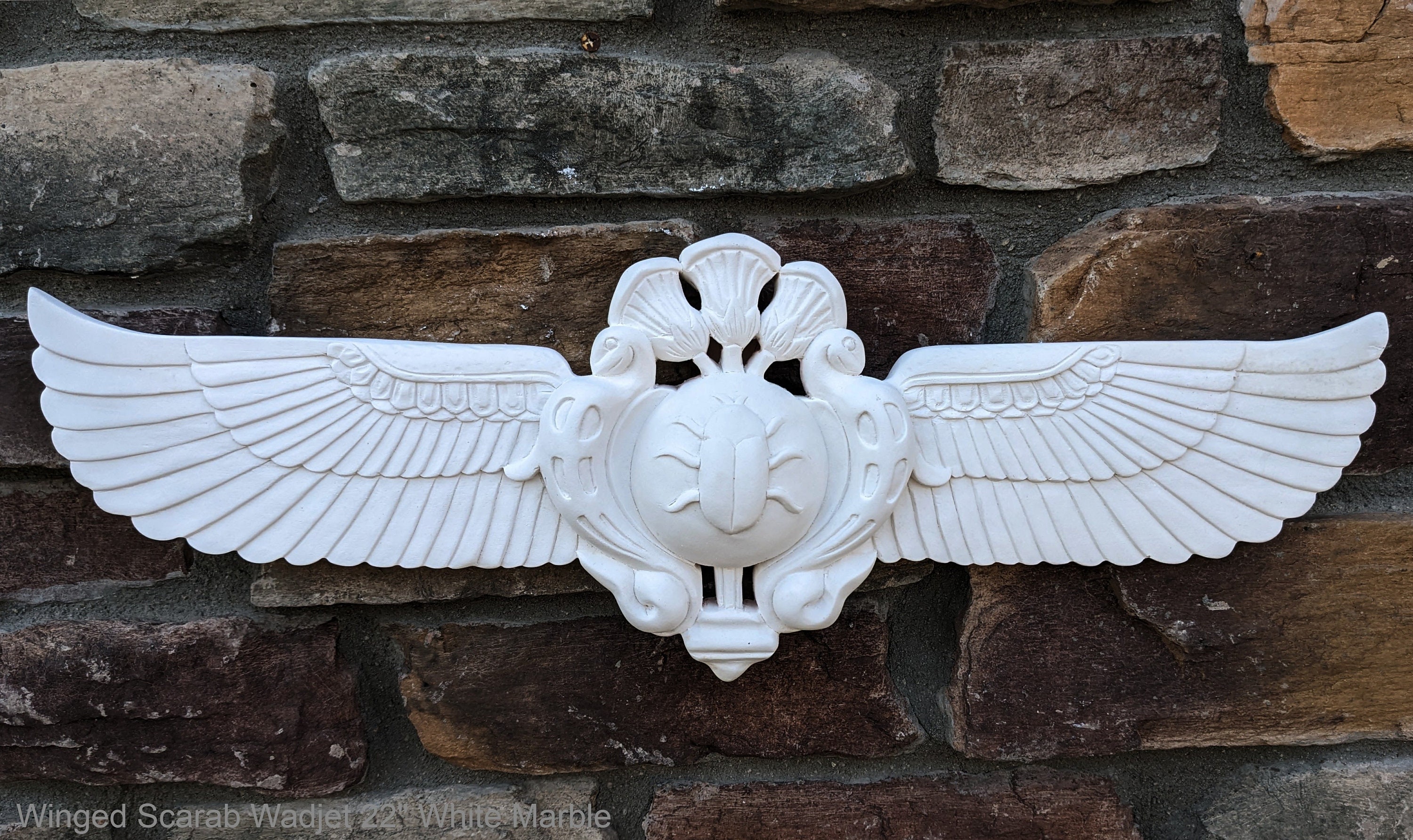Egyptian Winged Scarab Wadjet Pediment Hieroglyph Sculptural Wall ...
