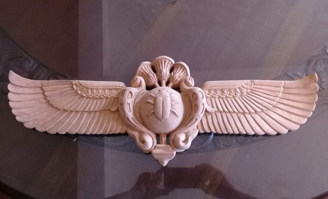 Egyptian Winged Scarab Wadjet Pediment Hieroglyph Sculptural Wall ...