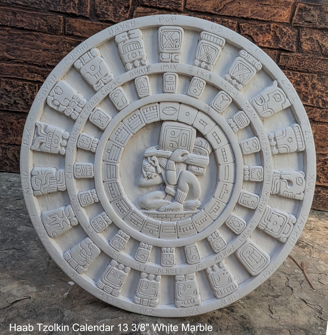 MAYAN AZTEC Haab Tzolkin CALENDAR Sculptural Wall Relief Plaque 13 3/8 ...