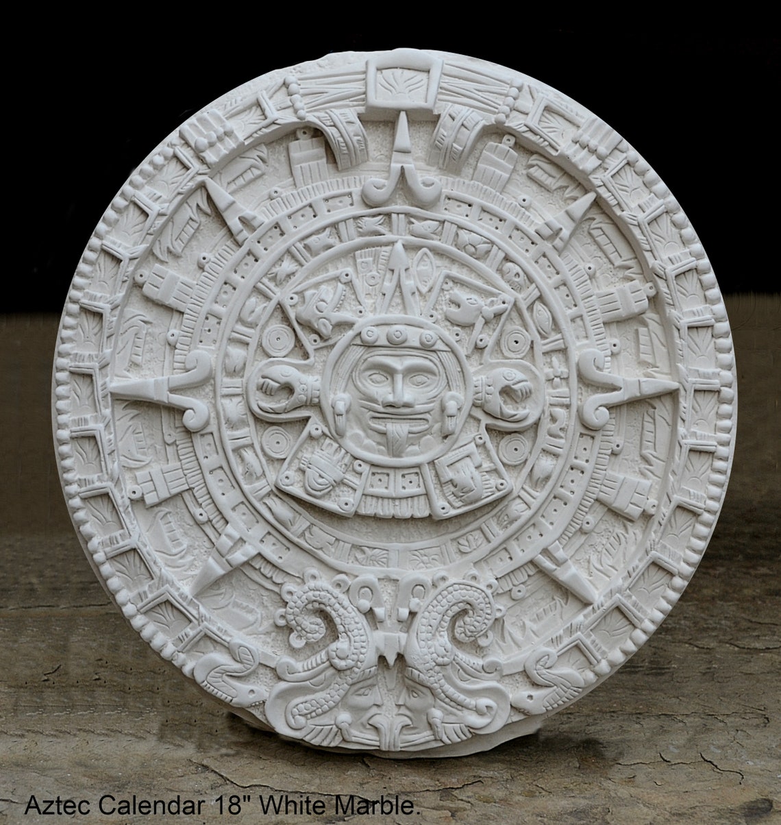 History MAYAN AZTEC CALENDAR on Stone Sculptural Wall Relief Plaque 15. ...