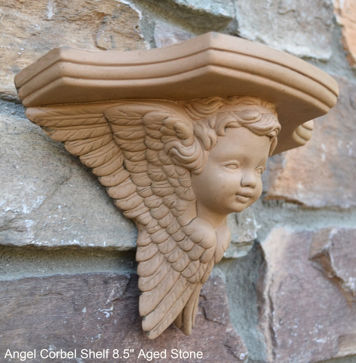 Angel Winged Child Face Baby Corbel Wall Sconce Shelf 8.5" Sculpture ...