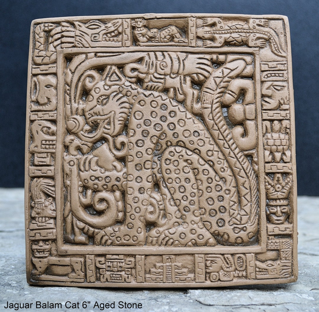 Aztec Mayan Jaguar Balam Cat Sculpture Wall Plaque Carving 6" Www.neo ...