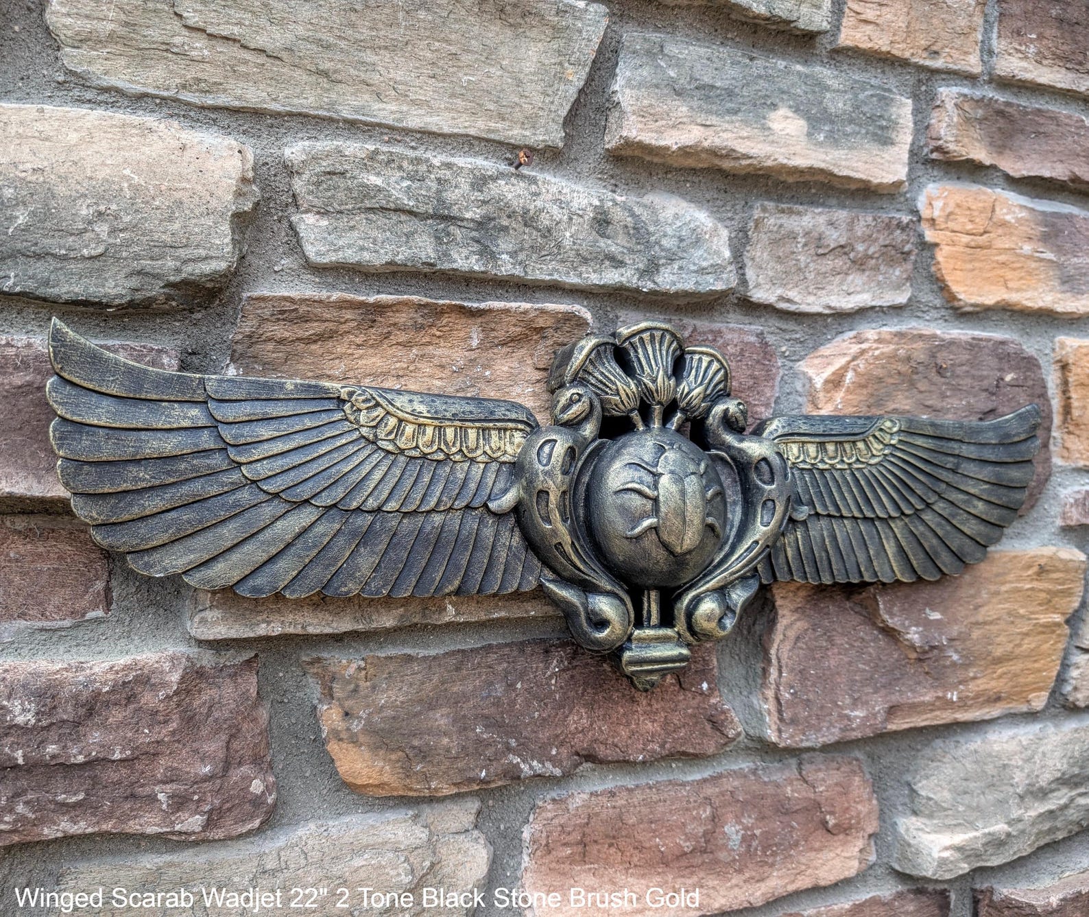 Egyptian Winged Scarab Wadjet Pediment Hieroglyph Sculptural Wall ...