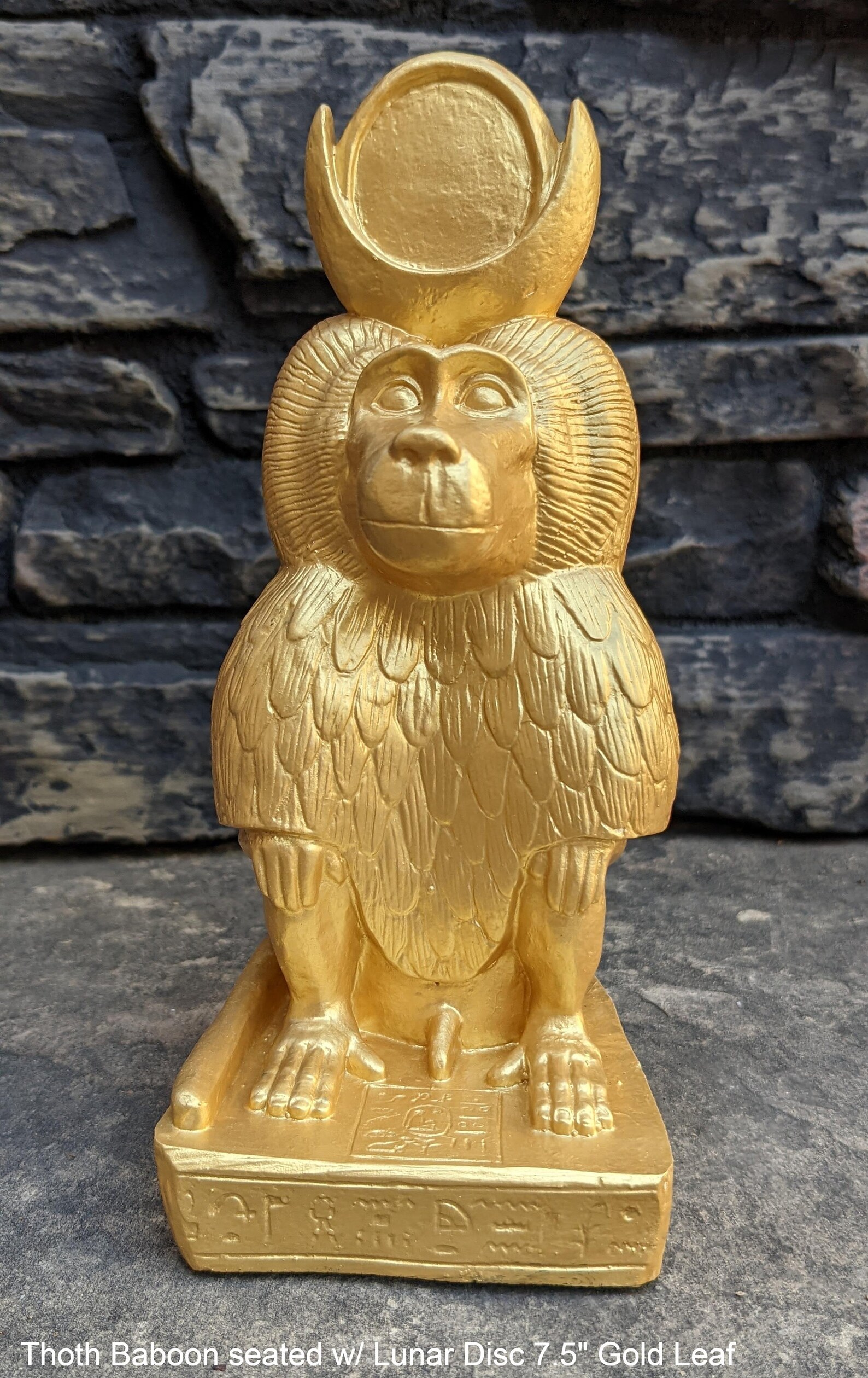 Egyptian Thoth Baboon Seated W/ Lunar Disc Sculpture Statue 7.5" Www ...