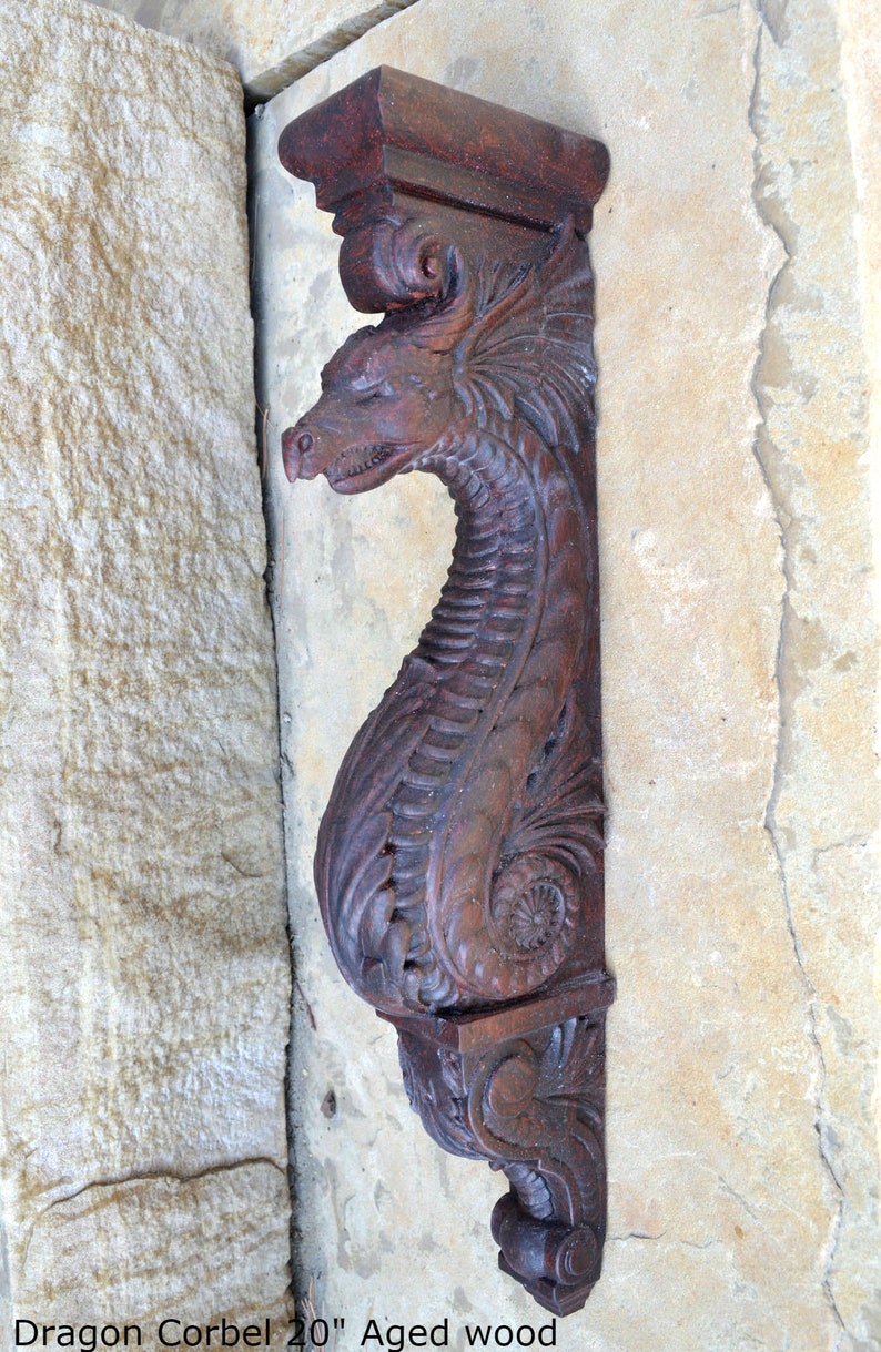 Dragon Corbel Carved Sculpture Statue Www.neo-mfg.com 20" Wall Art Home ...