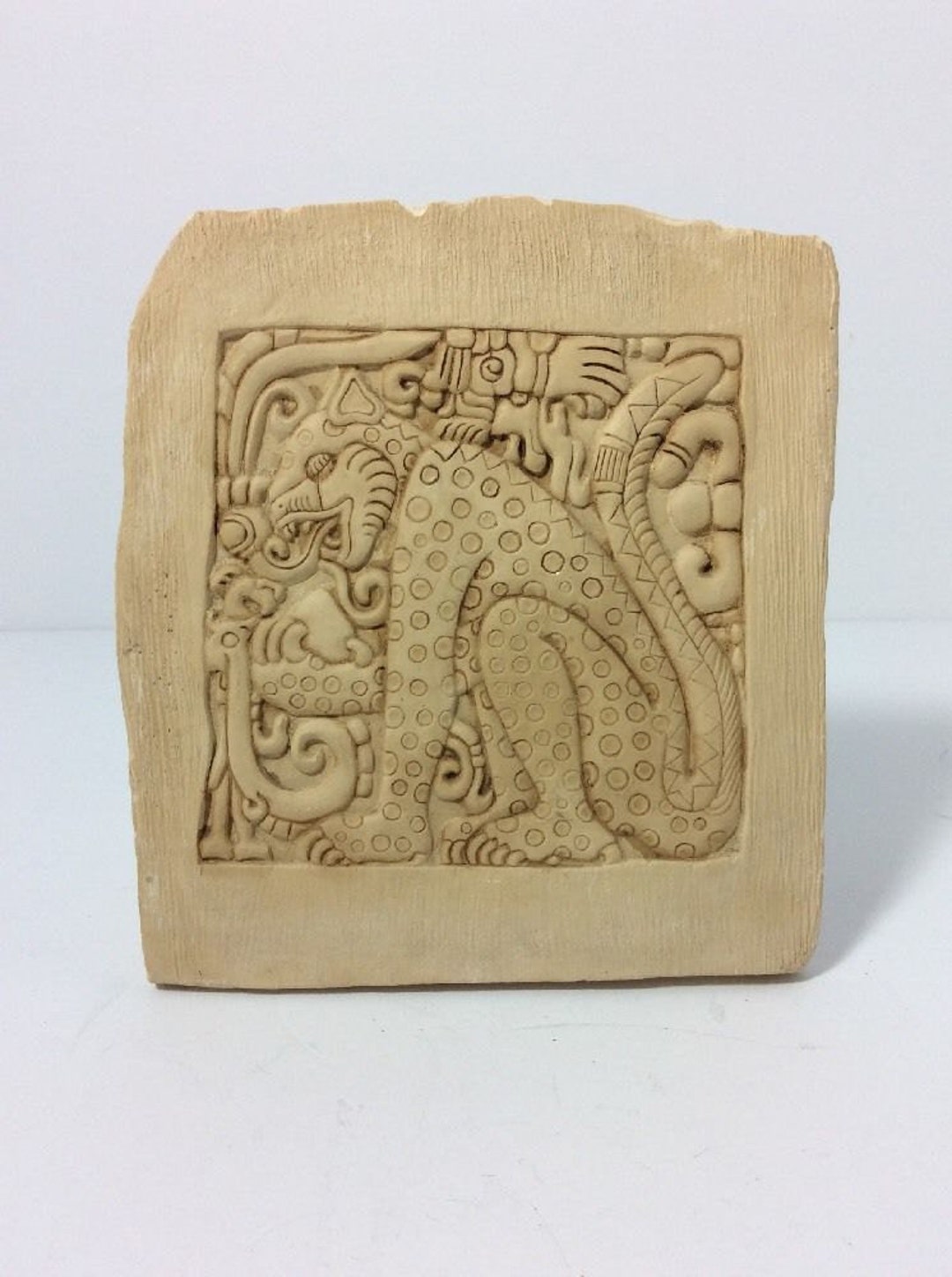 Aztec Mayan Jaguar Balam Cat Sculpture Wall Plaque Carving 7" Www.neo ...