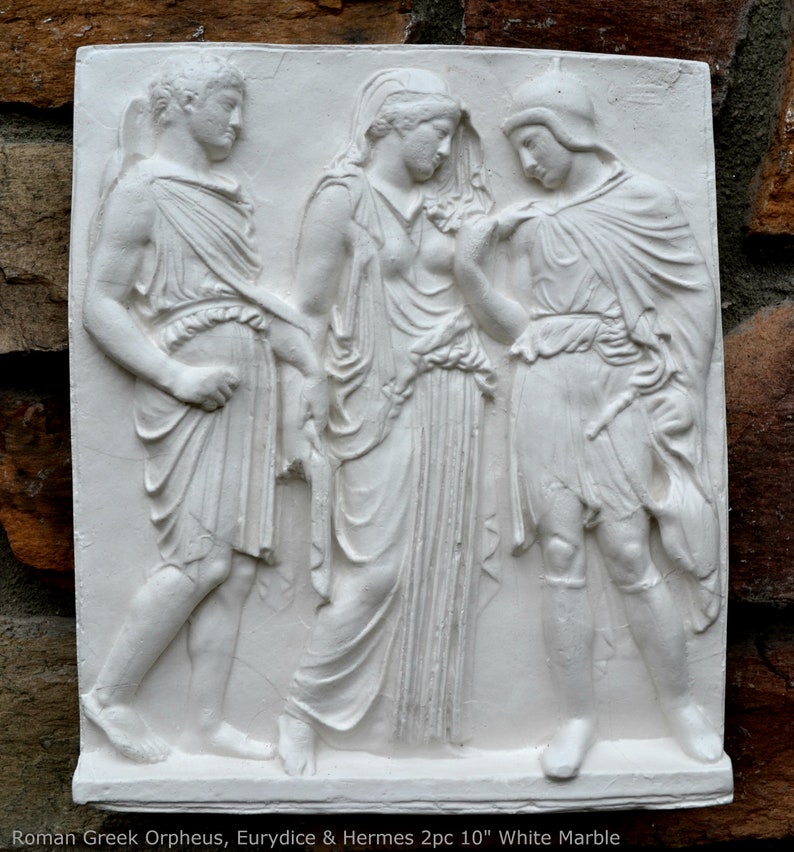 Roman Greek Orpheus, Eurydice and Hermes Figure Sculptural Wall Frieze ...