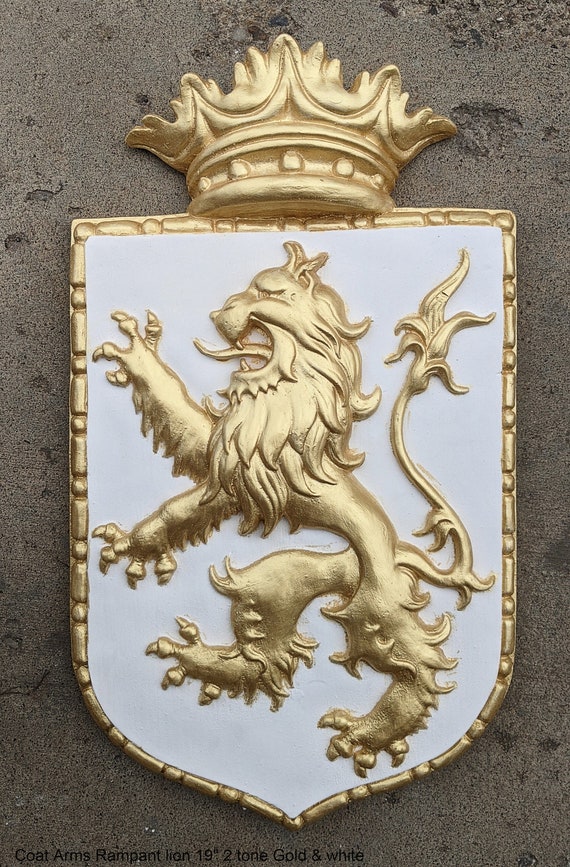 Decor Coat of Arms Rampant Lion Crown Wall Plaque Sign | Etsy