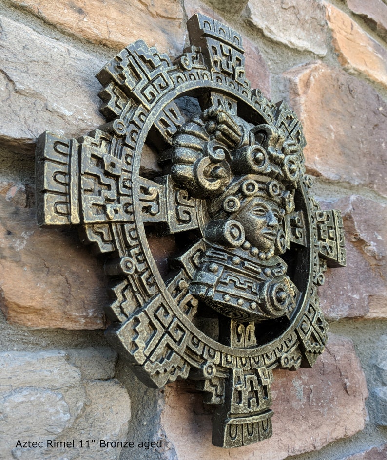 History Aztec Maya Artifact Carved Rimel Sun Stone Sculpture | Etsy