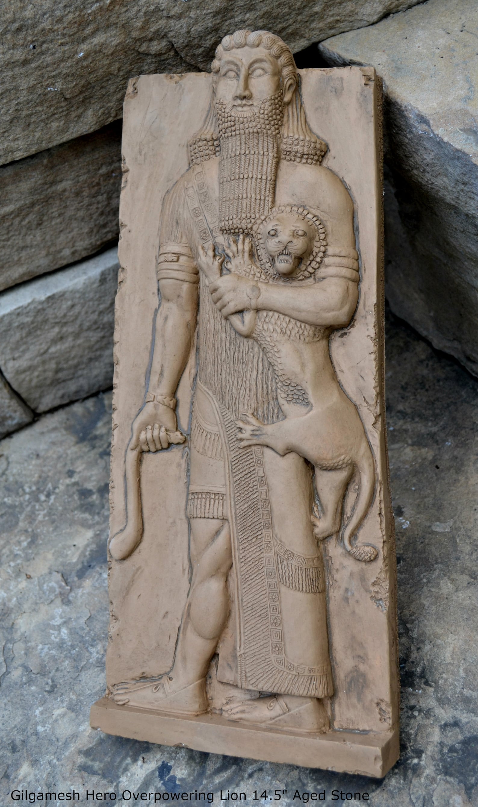 Assyrian Gilgamesh Hero Overpowering a Lion Artifact Carved Sculpture ...