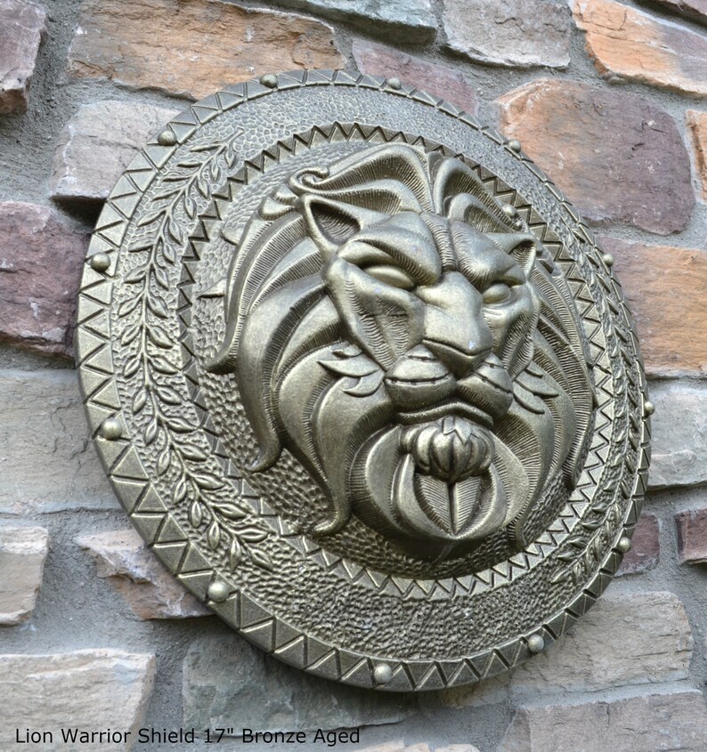 Roman Greek Lion Warrior Shield Sculpture Statue Www.neo-mfg.com 17" - Etsy