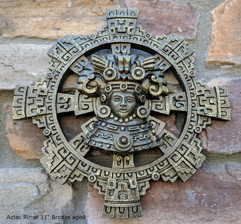 History Aztec Maya Artifact Carved Rimel Sun Stone Sculpture | Etsy