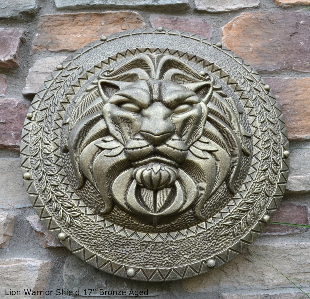 Roman Greek Lion Warrior Shield Sculpture Statue Www.neo-mfg.com 17" - Etsy