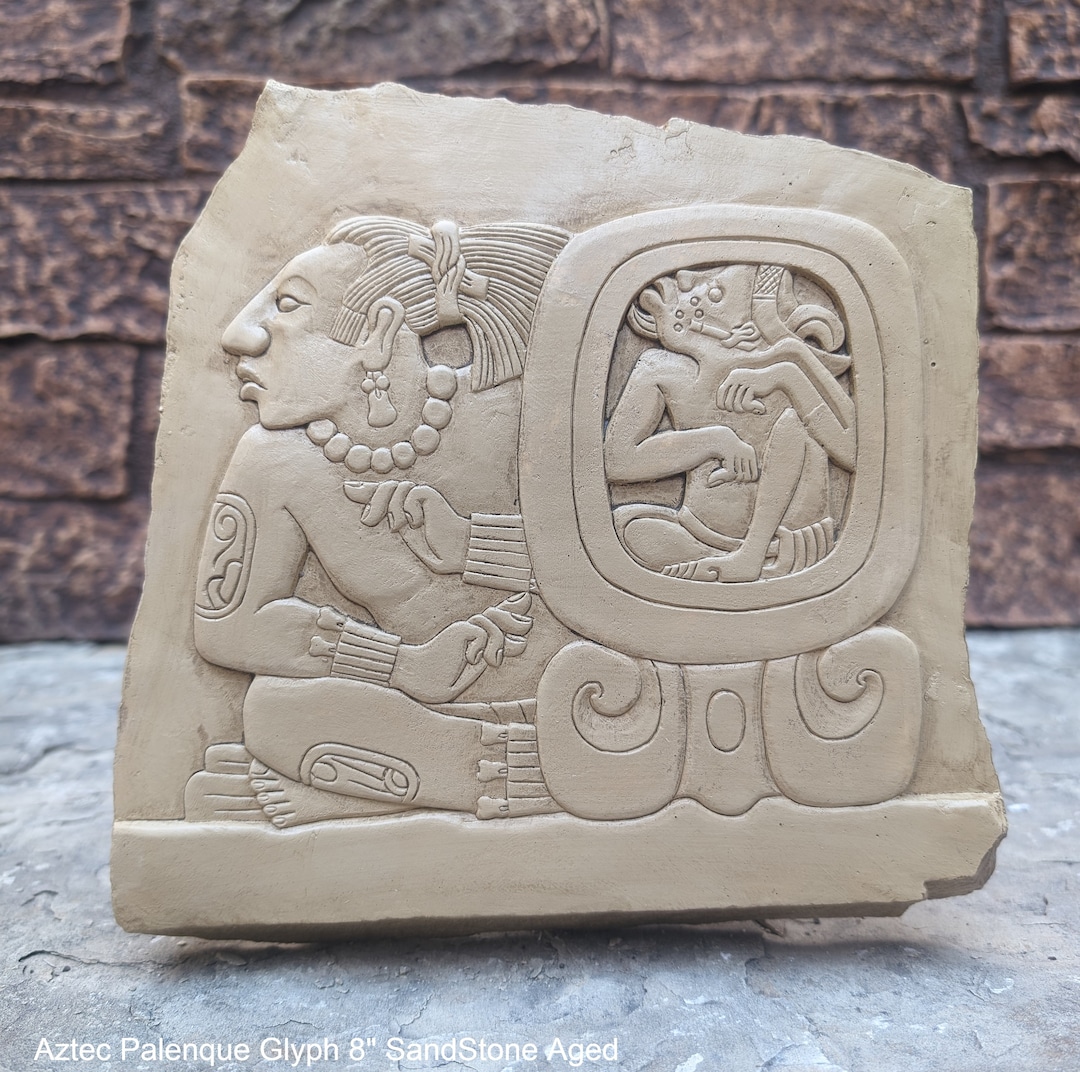 History Aztec Mayan Palenque Glyph Sculptural Wall Relief Plaque 8" Www ...
