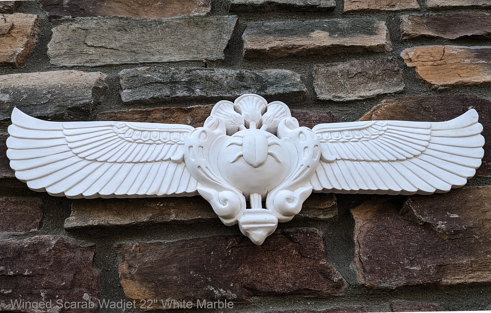 Egyptian Winged Scarab Wadjet Pediment Hieroglyph Sculptural Wall ...