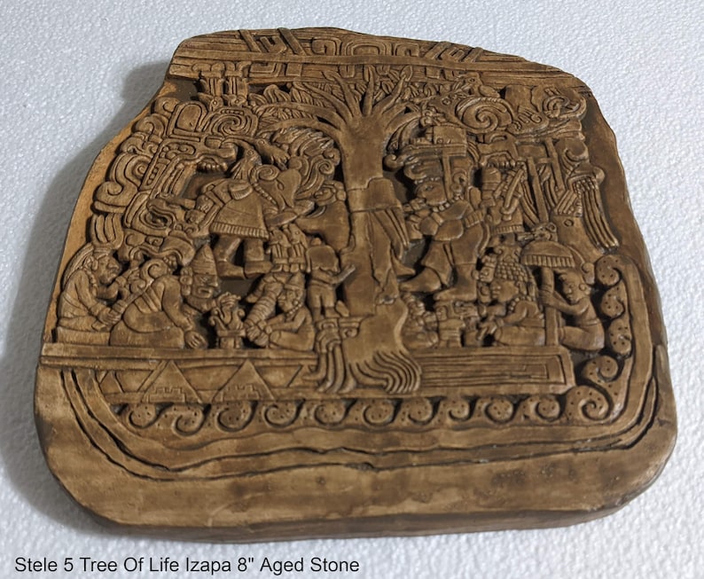Aztec Mayan Stele 5 Tree of Life Izapa Olmec Sculpture Wall Plaque 8 ...