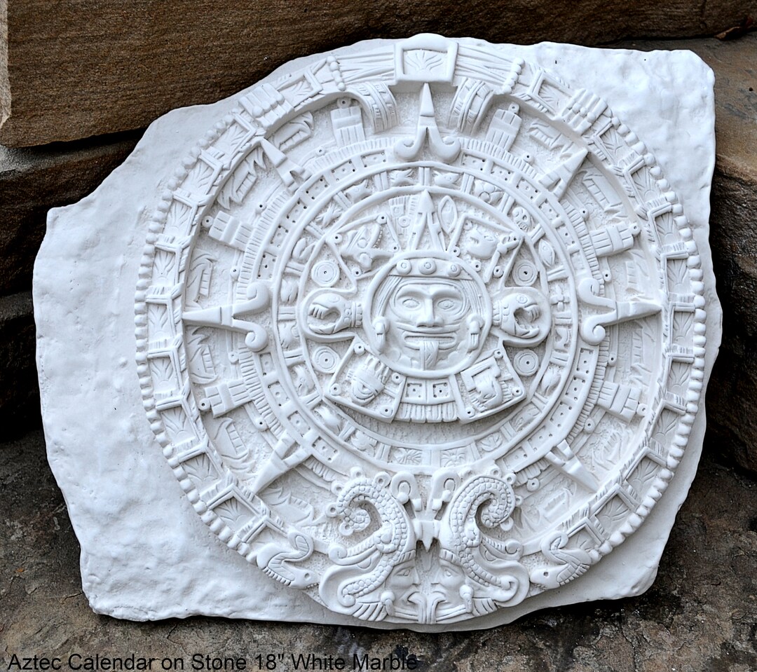 History MAYAN AZTEC CALENDAR on Stone Sculptural Wall Relief Plaque 18 ...