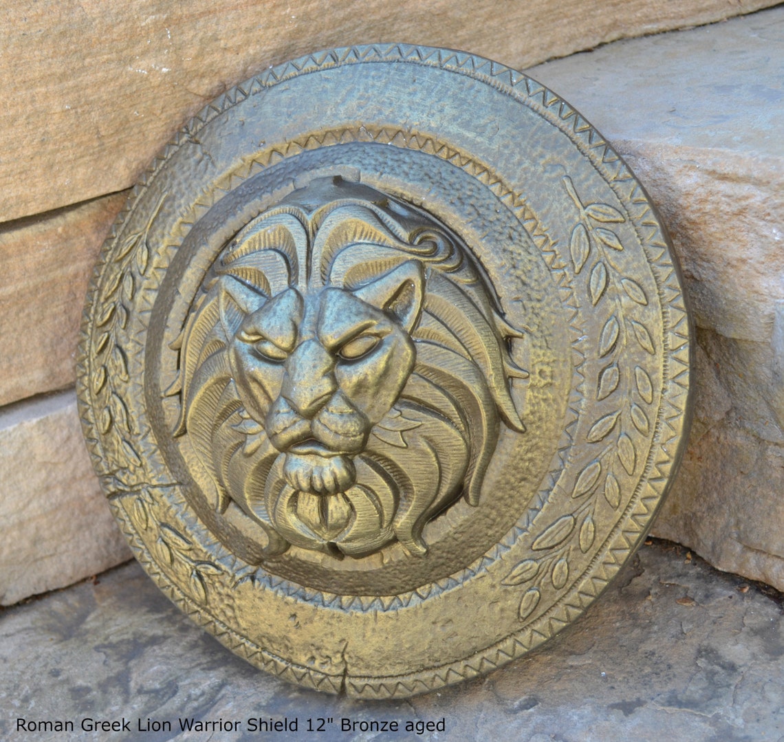 Roman Greek Lion Warrior Shield Sculpture Statue Www.neo-mfg.com 12" - Etsy