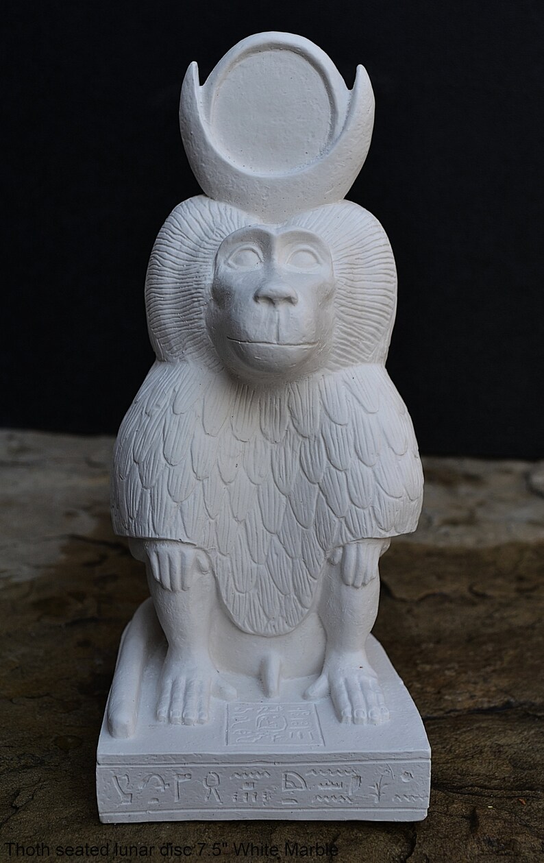 Egyptian Thoth Baboon Seated W/ Lunar Disc Sculpture Statue 7.5" Www ...