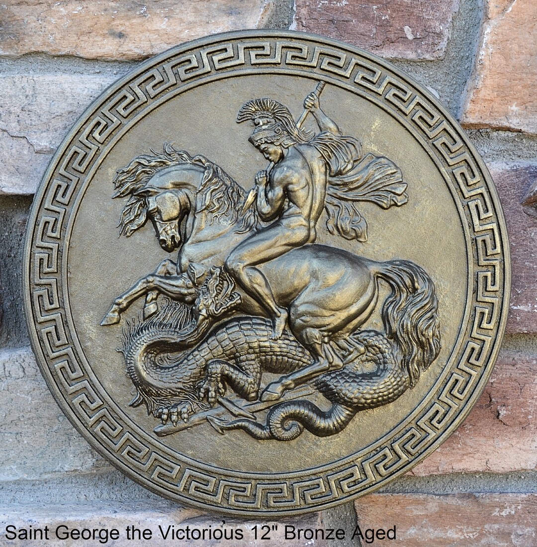 Roman Greek Saint George the Victorious Stone Carving Sculpture Wall ...