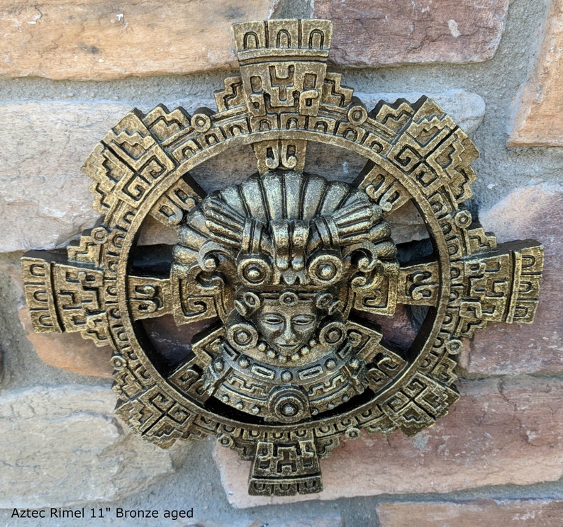 History Aztec Maya Artifact Carved Rimel Sun Stone Sculpture | Etsy