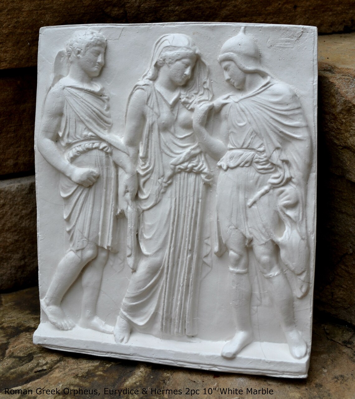 Roman Greek Orpheus, Eurydice and Hermes Figure Sculptural Wall Frieze ...