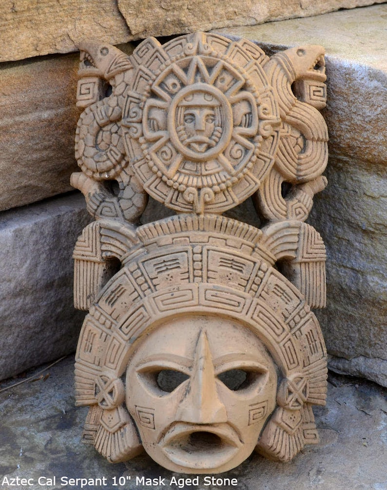 History Aztec Maya Artifact Mask Sun Stone & Serpents Sculpture Statue ...