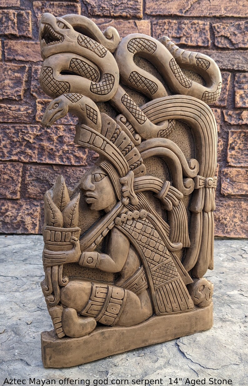 Aztec Mayan Offering God Corn Serpent Wall Sculpture Plaque Www.neo-mfg ...