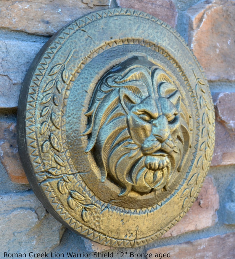Roman Greek Lion Warrior Shield Sculpture Statue Www.neo-mfg.com 12" - Etsy