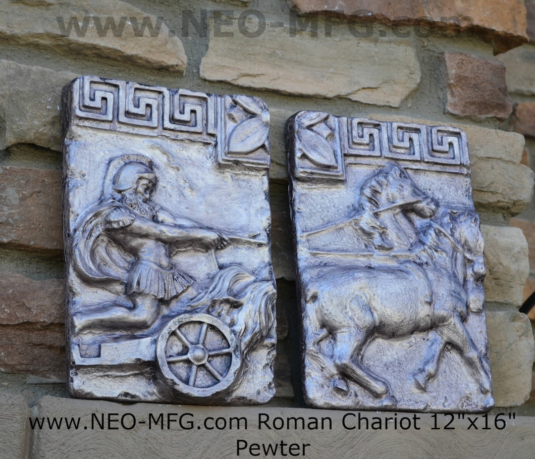 Charge of the Roman Charioteer Sculpture Statue White Finish Chariot ...