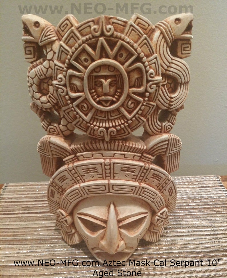 History Aztec Maya Artifact Mask Sun Stone & Serpents Sculpture Statue ...