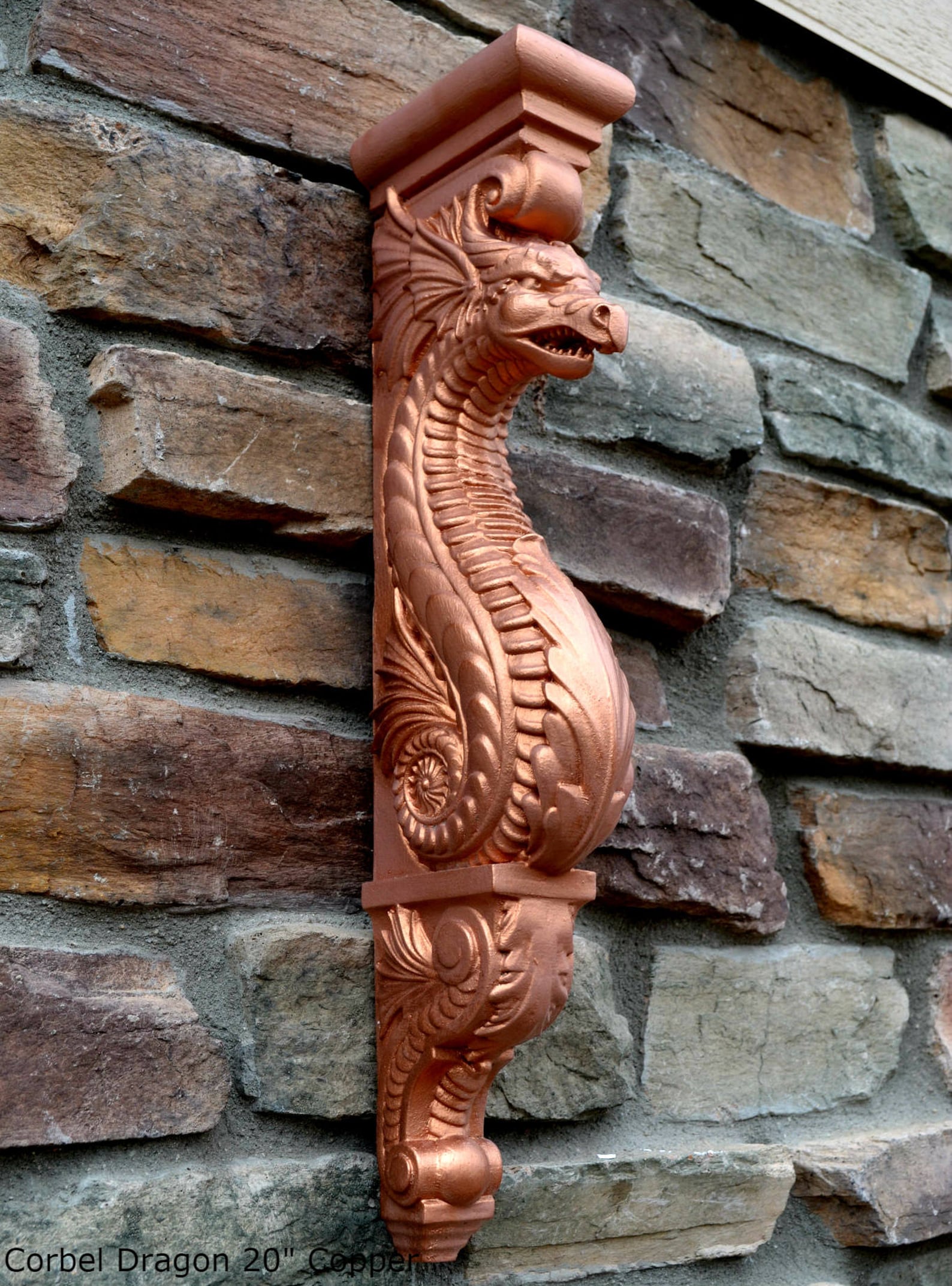 Dragon Corbel Carved Sculpture Statue Www.neo-mfg.com 20" Wall Art Home ...