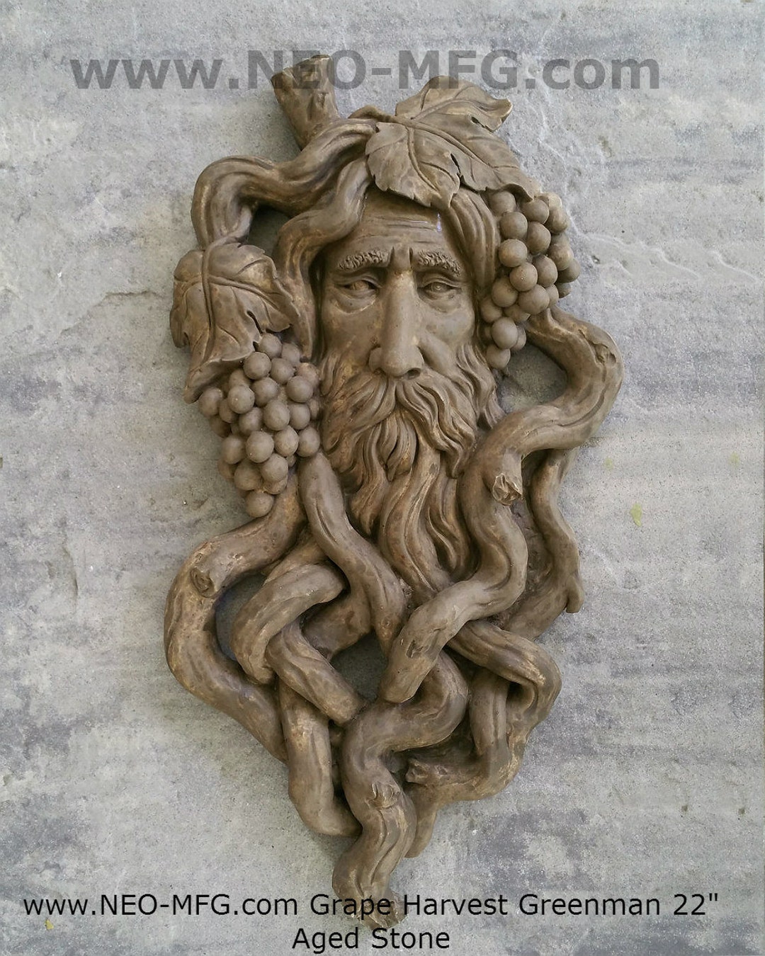 Nature Garden Greenman Grape Harvest Sculptural Wall Relief Bust Neo ...