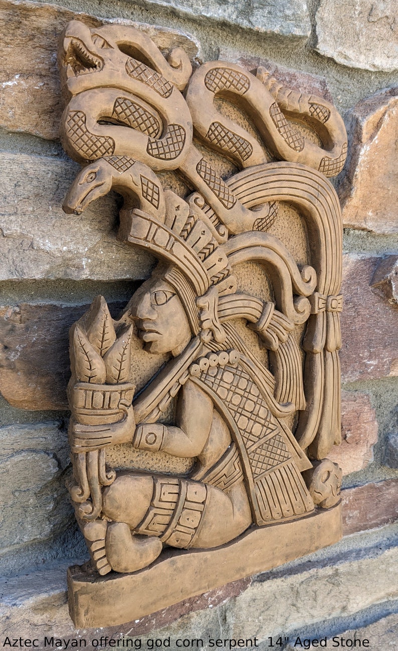 Aztec Mayan Offering God Corn Serpent Wall Sculpture Plaque Www.neo-mfg ...