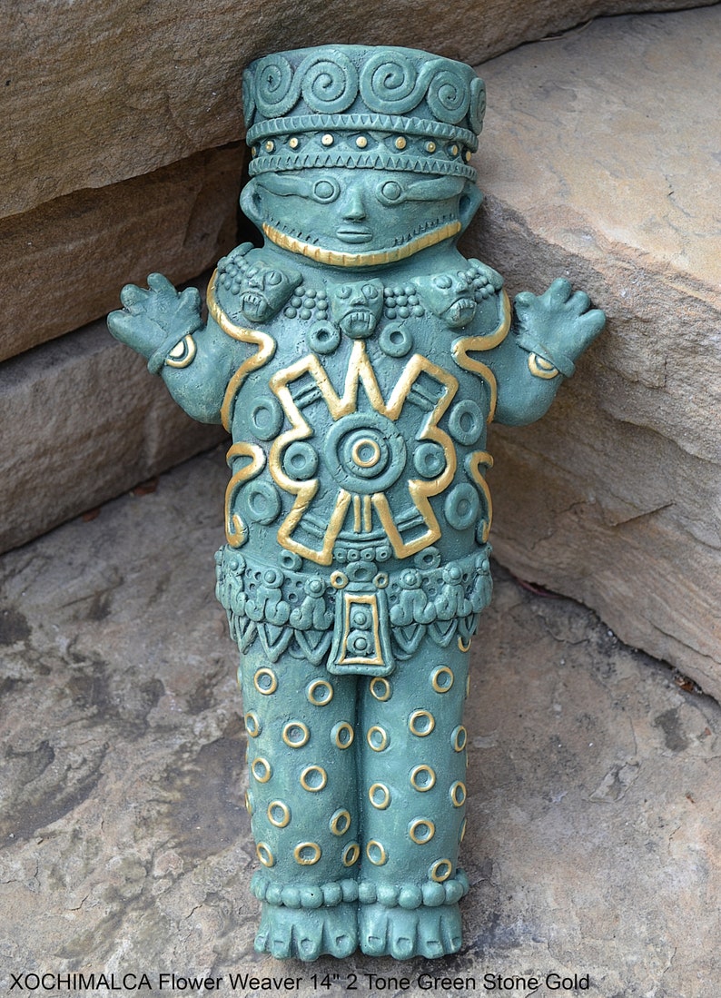 Aztec Mayan XOCHIMALCA Flower Weaver Statue Sculpture Artifact Carved ...
