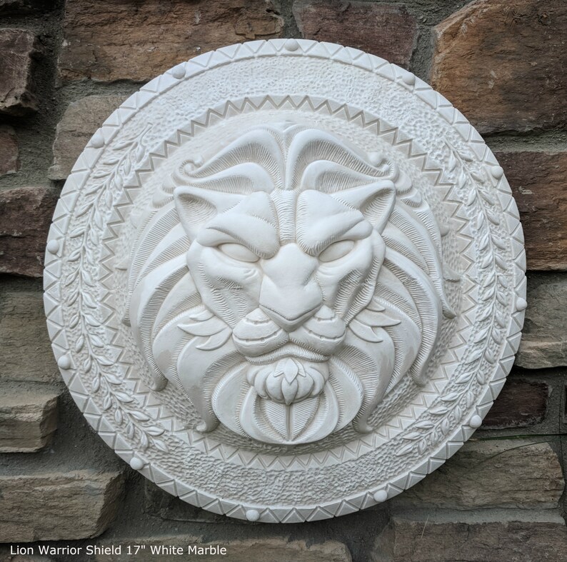 Roman Greek Lion Warrior Shield Sculpture Statue Www.neo-mfg.com 17" - Etsy
