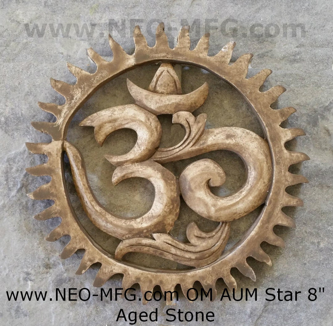 Religious OM AUM Star Nameste Carved Sculpture Statue Plaque 8" Www.neo ...