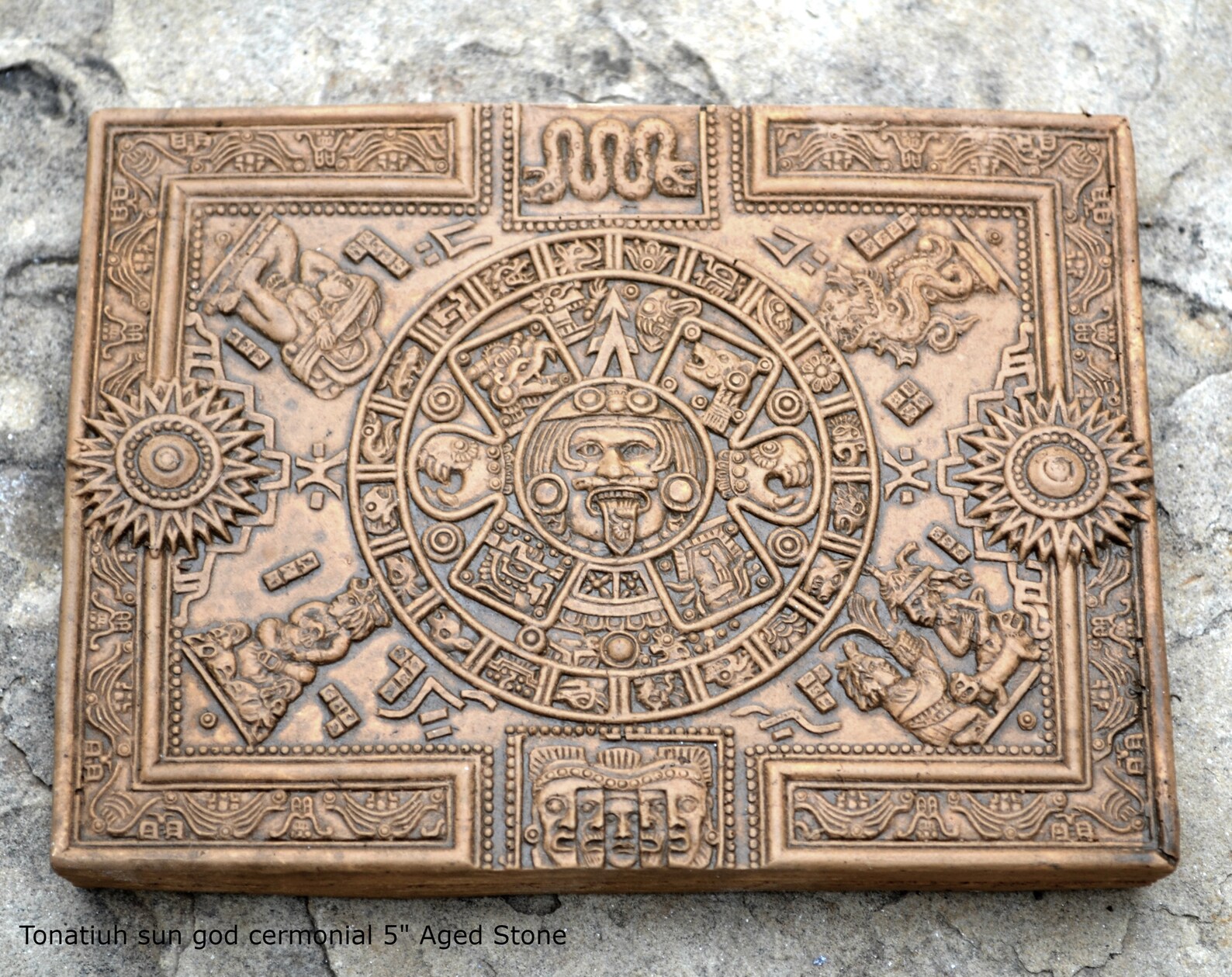 Aztec Mayan Tonatiuh sun god ceremonial relief sculpture wall | Etsy