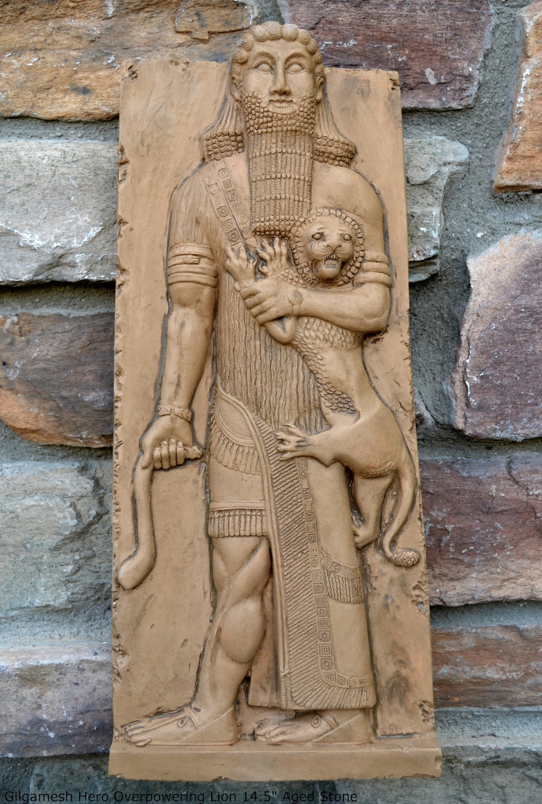 Assyrian Gilgamesh Hero Overpowering a Lion Artifact Carved Sculpture ...