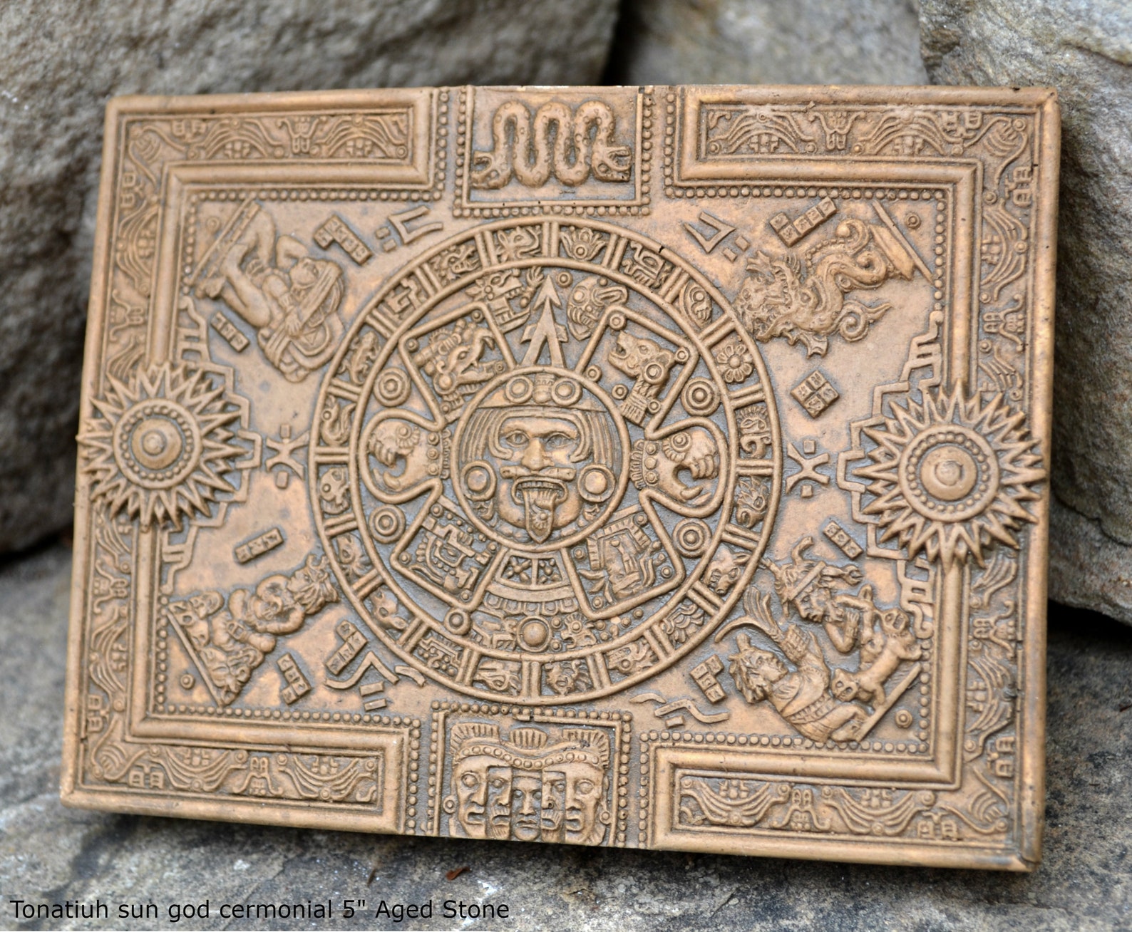 Aztec Mayan Tonatiuh Sun God Ceremonial Relief Sculpture Wall Plaque ...