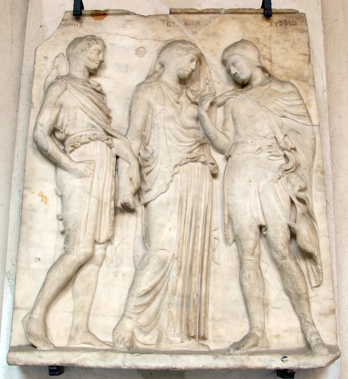 Roman Greek Orpheus, Eurydice and Hermes Figure Sculptural Wall Frieze ...