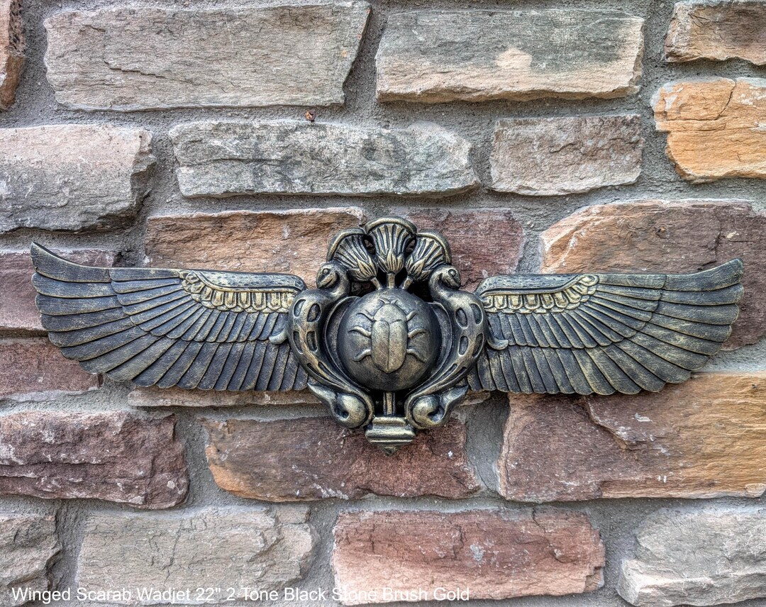 Egyptian Winged Scarab Wadjet Pediment Hieroglyph Sculptural Wall ...