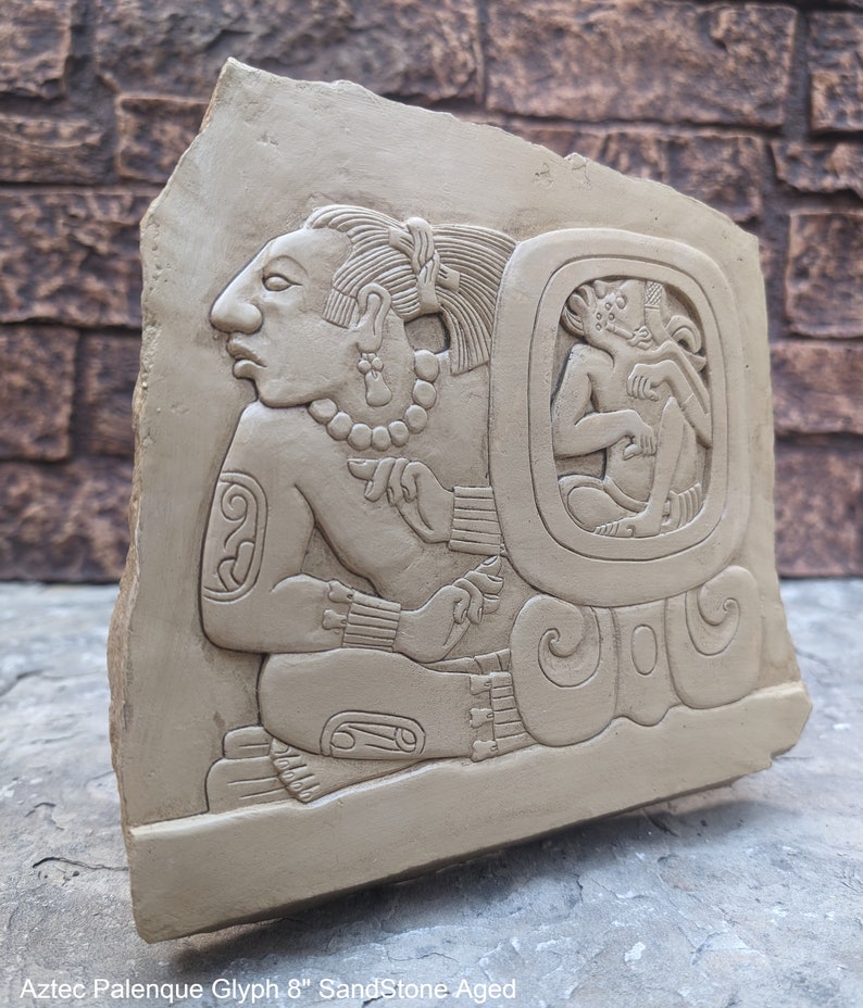 History Aztec Mayan Palenque Glyph Sculptural Wall Relief Plaque 8" Www ...